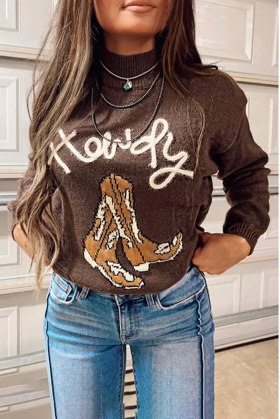 The Howdy Boot Mock Neck Sweater – Burnished Beauty Boutique